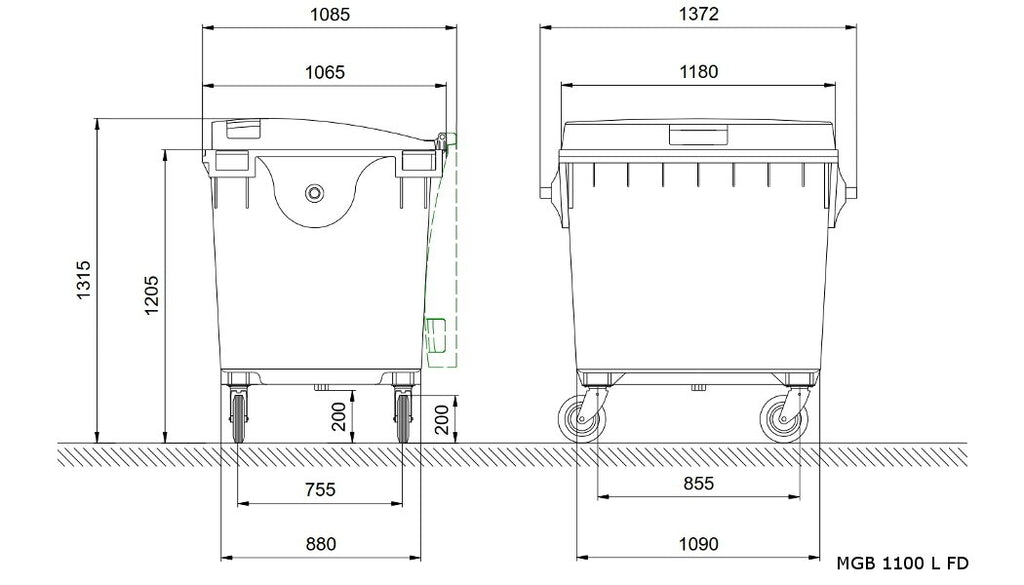 Green 1100 Litre Wheelie Bins For Sale - Wheelie Bin Solutions